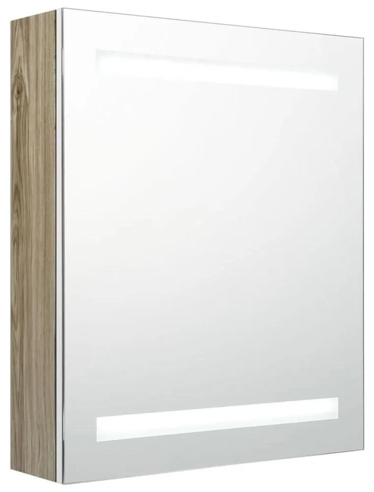 Petromila LED koupelnová skříňka se zrcadlem bílá a dub 50 x 14 x 60 cm