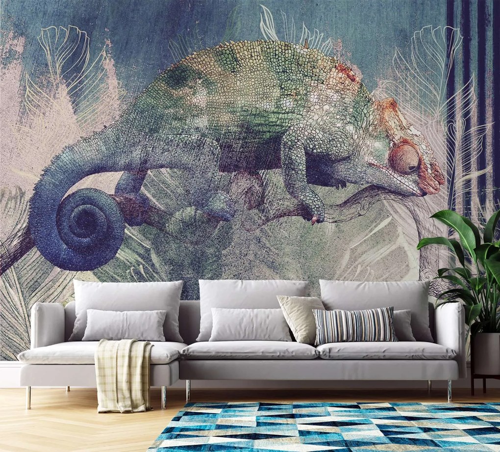 Gario Fototapeta Chameleon na větvi v džungli Materiál: Vliesová, Rozměry: 100 x 70 cm