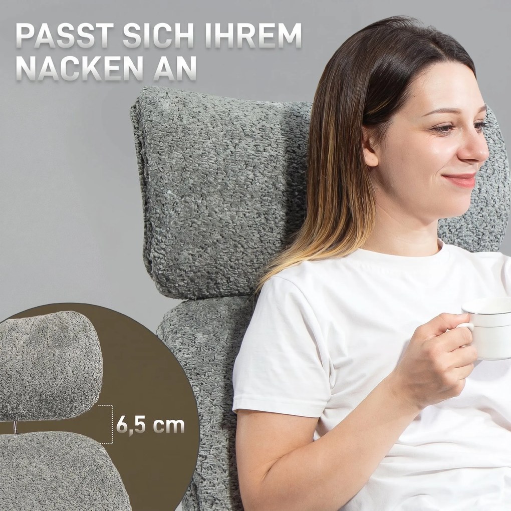 HOMCOM bouclé kancelářská židle s opěrkami rukou — nastavitelná opěrka hlavy, výškově nastavitelná otočná s náklonem, tmavě šedá