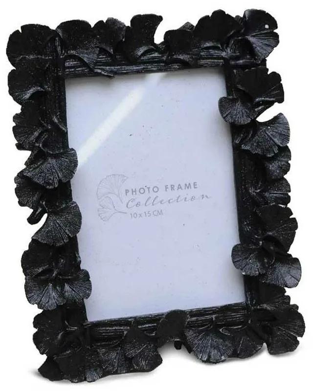 DekorStyle Stojící fotorámeček s listmi Aisha 17x15 cm černý | BIANO