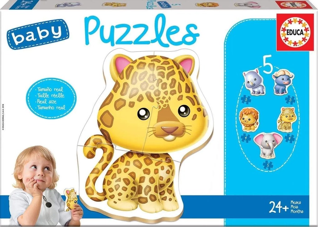 Puzzle educa baby puzzle divoká zvířátka 5v1 (3-5 dílků)