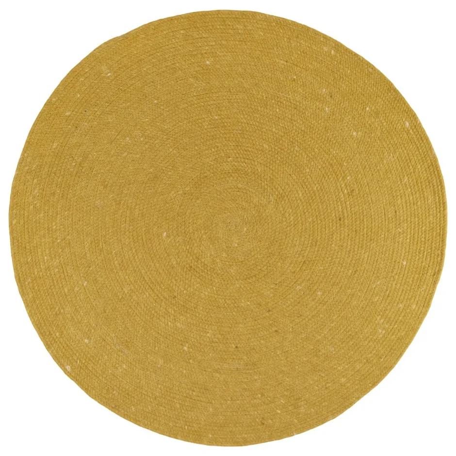 Hořčicově žlutý ručně vyrobený koberec ze směsi vlny a bavlny Nattiot Neethu, ø 140 cm