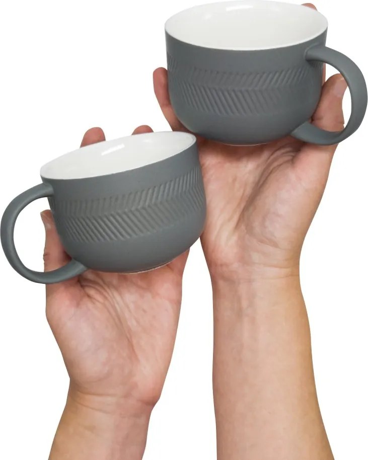 Porcelánová čajová souprava Hygge, 0,9 l – matná taupe šedá, plastický vzor šipek, 2 šálky