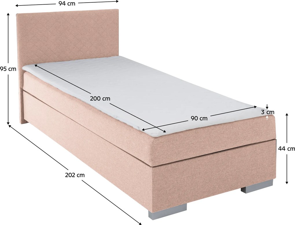 Boxspringová postel, jednolůžko, růžová, 90x200, univerzální, ADARA