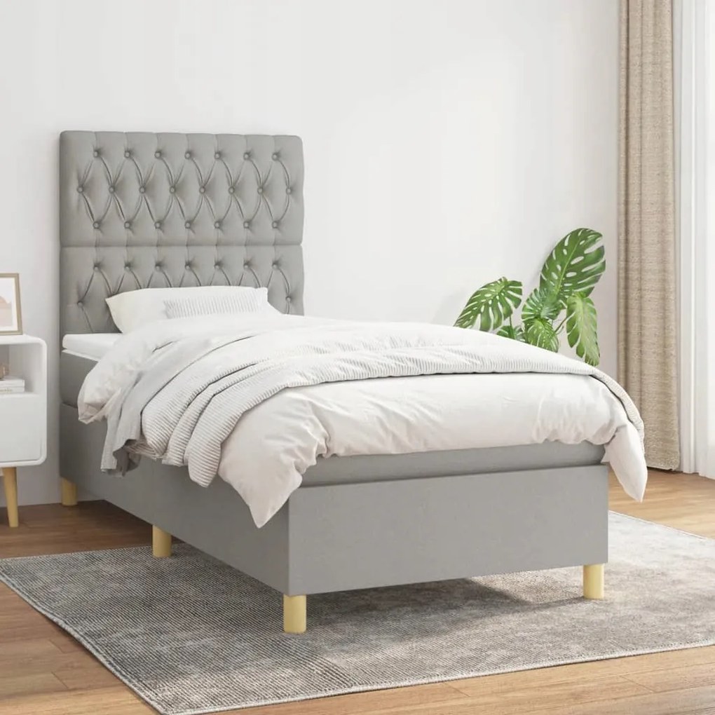 Box Spring Postel S Matrací Textil Světle Šedá Prošívaný design 90 x 200