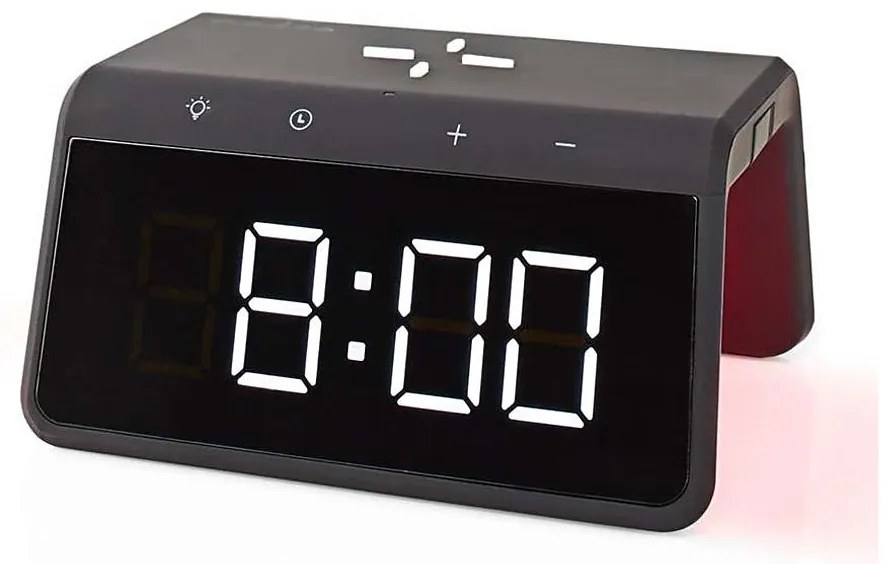 Nedis WCACQ30BK - Budík s LCD displejem a bezdrátovou nabíječkou 15W/5V černá
