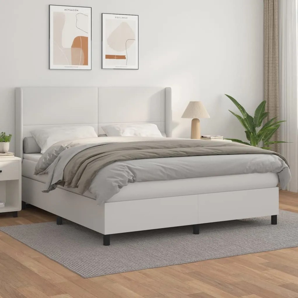 Box spring postel s matrací bílá 160x200 cm umělá kůže 3132388