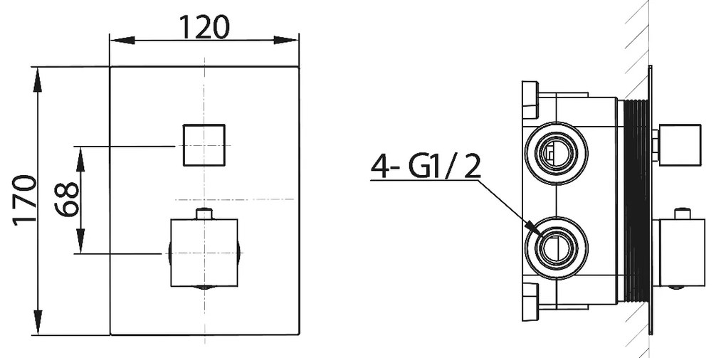 Sapho Sapho, LATUS podomítková sprchová termostatická baterie, box, 2 výstupy, černá mat, 1102-32B