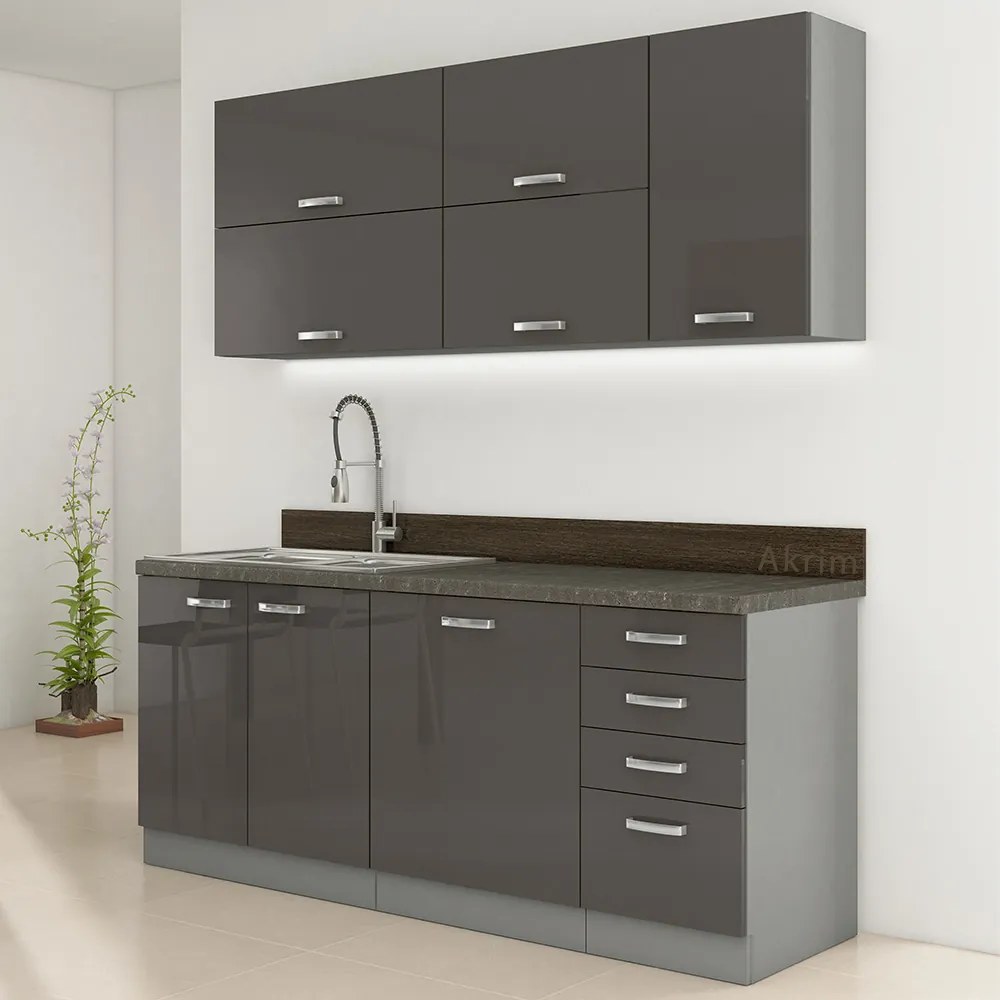 GREY gr | vysoká skříňka 60 DP-210 2F na vestavnou troubu | 60 cm | světle šedá/tmavě šedá lesk