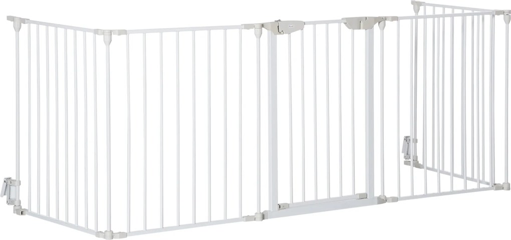 Skládací psí bariéra PawHut 300x74,5 cm s automatickým uzamykacím systémem pro schody a chodby - Bílá | Aosom