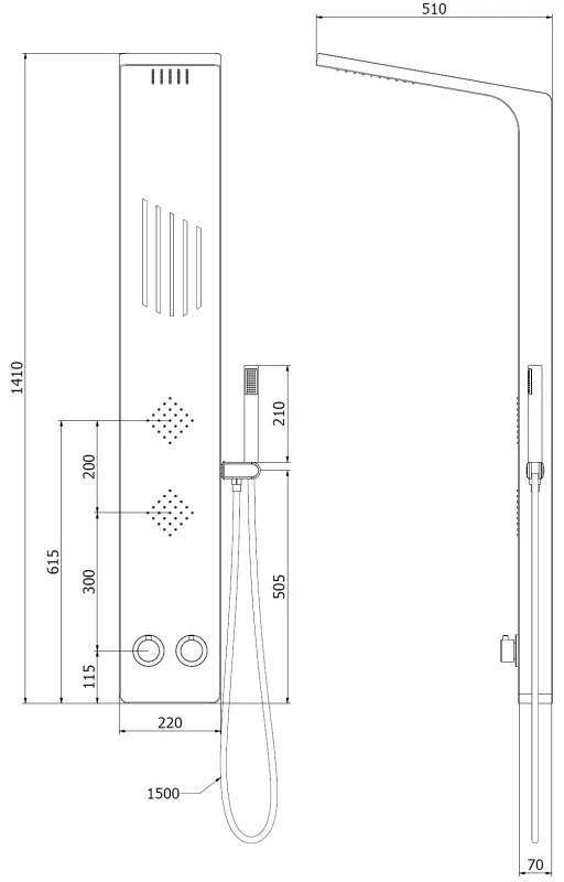 Mexen Navas, sprchový panel, černá, 7627-02-70