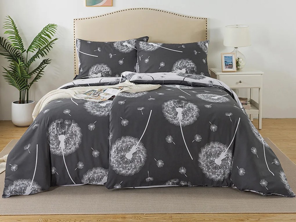 XPOSE® Bavlněné povlečení PAMPELIŠKY DUO na dvě lůžka - šedé/bílé