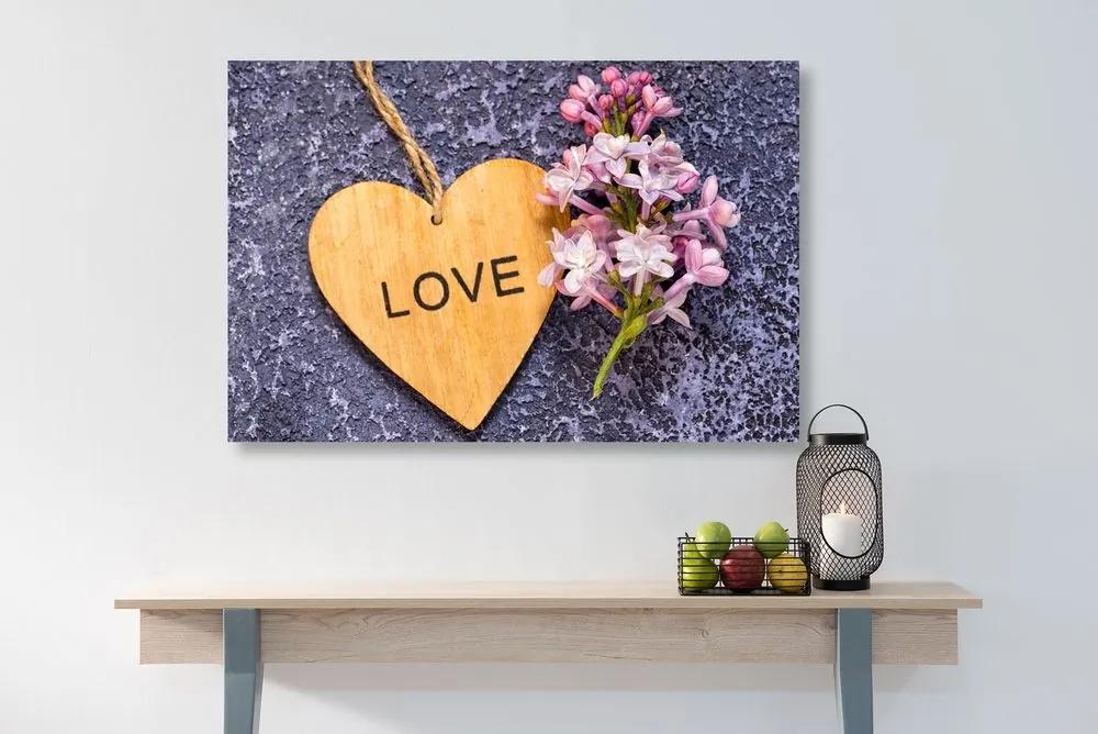 Obraz dřevěné srdce s nápisem Love - 120x80 cm