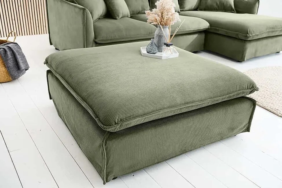 Designový taburet Heaven zelený manšestr 100cm