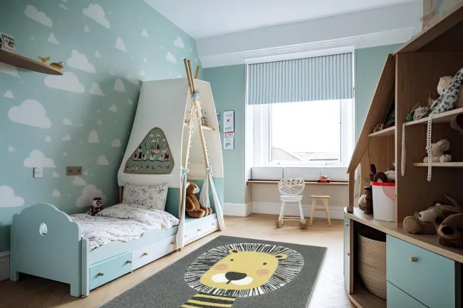 Dětský koberec Lima E181A světle šedý/žlutý, lev