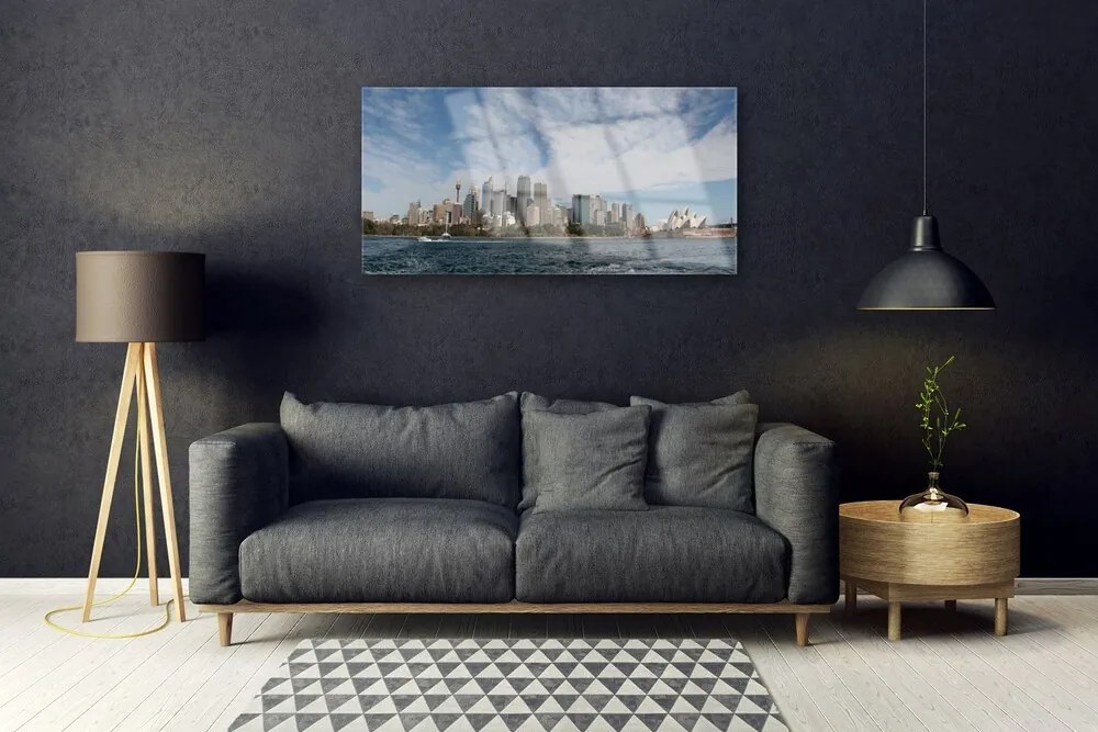 Obraz na skle Město Moře Domy Sydney 120x60 cm