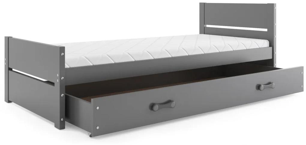Dětská postel BARTEK, 90x200, grafit + úložný prostor + matrace + rošt
