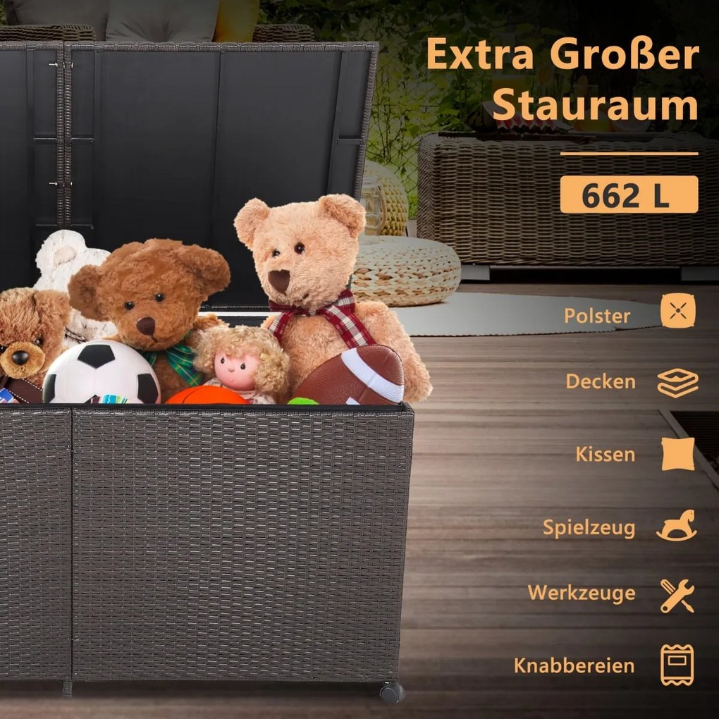 Costway Úložný box s objemem 662 l – 150 × 77 × 73 cm, hnědý