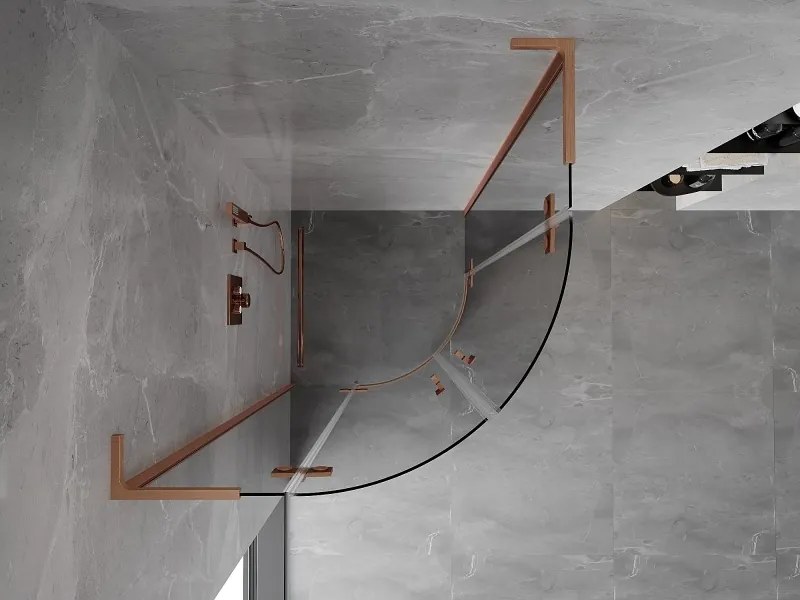 Mexen Mist L, čtvrtkruhový sprchový kout s 2-křídlými dveřmi, 90 x 90 cm, čiré sklo, měděný matný profil, 8A33L-090-090-65-00