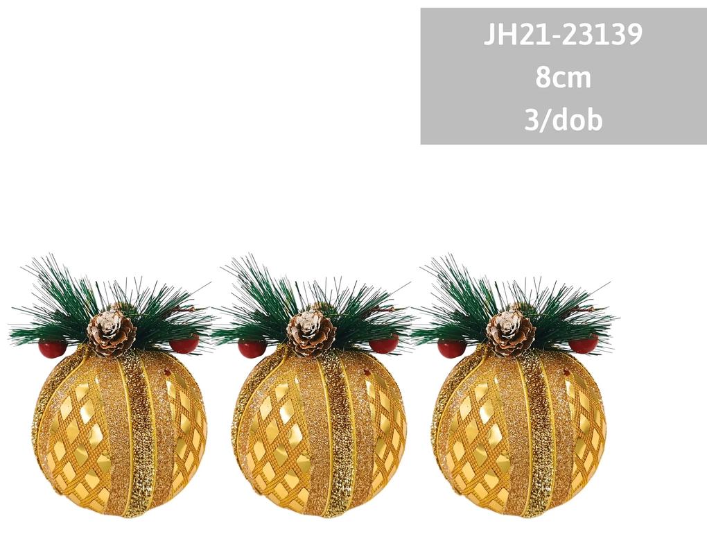 Textilní vánoční baňky na stromeček, 8cm, 3ks, různé barvy na výběr Barva: Zlatá