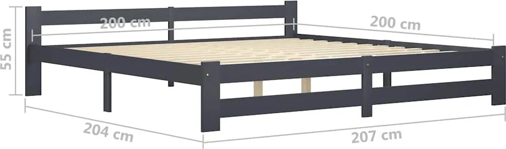 Rám postele bez matrace Tmavě šedý masiv borovice 200x200 cm 322025