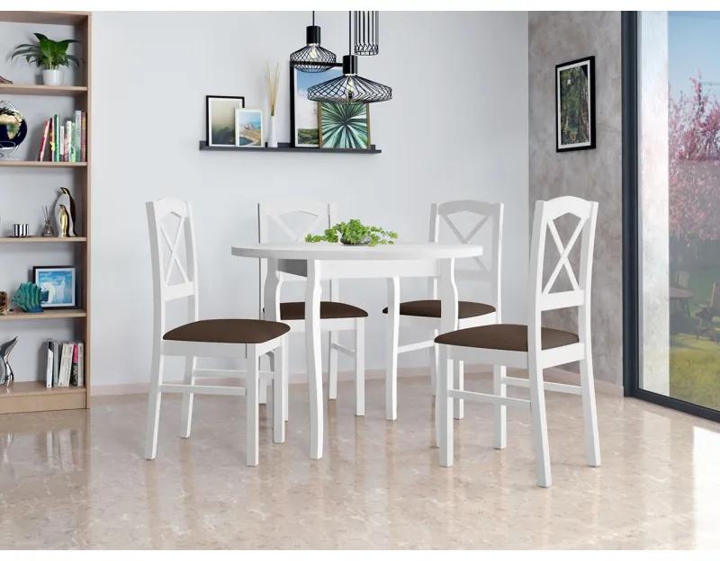 Kulatý stůl se 4 židlemi - AL55, Barva dřeva: bílá, Potah: Zetta 297