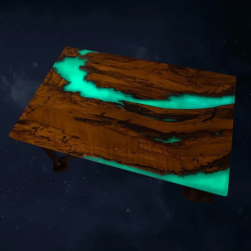 Konferenční stůl PLANETÁRIUM ze špaltovaného buku a fluorescenční epoxidové pryskyřice 96x59