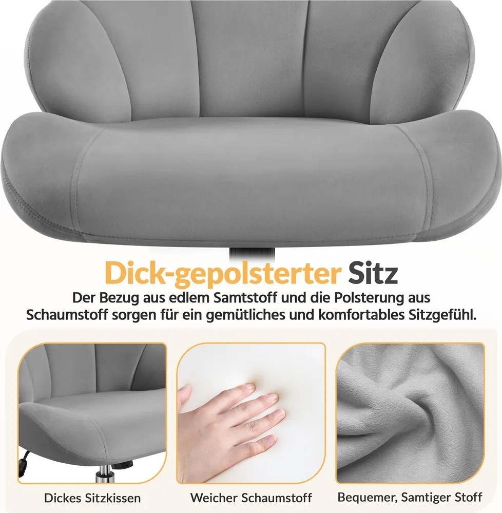 Kancelářská židle Yaheetech – světle šedá, 60 cm (šířka) × 60 cm (hloubka) × 76,5 cm – 86 cm (266901824875)