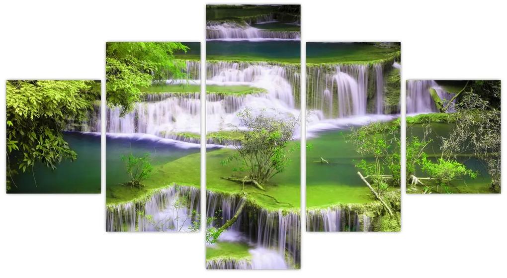 Obraz - Vodopády Huay Mae Khamin, Kanchanaburi, Thajsko (125x70 cm)