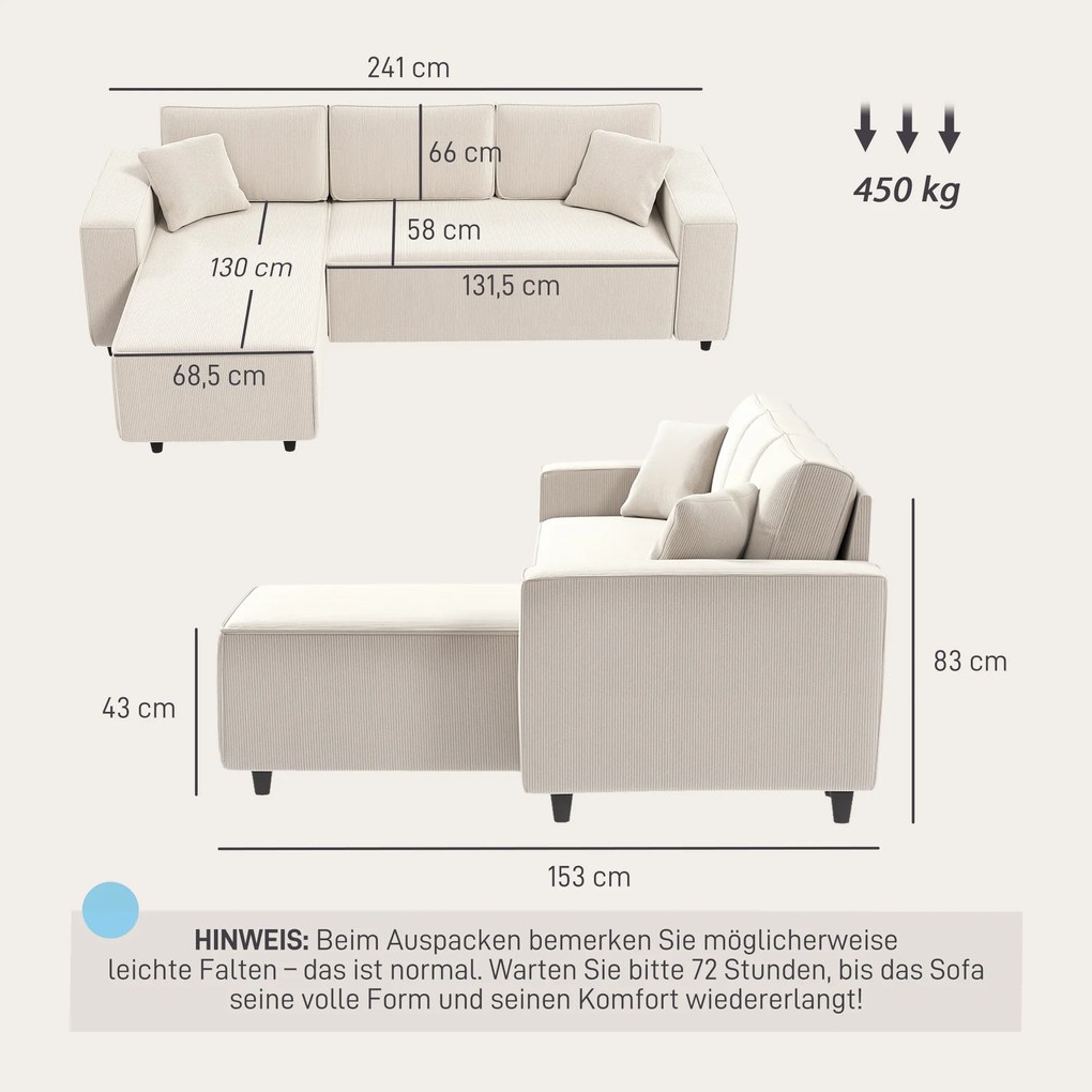 HOMCOM L-tvará pohovka pro 3 osoby s otočnou chaise longue, 2 polštáře, pružinové polstrování, rohová pohovka na zahradu do obývacího pokoje a ložnic…
