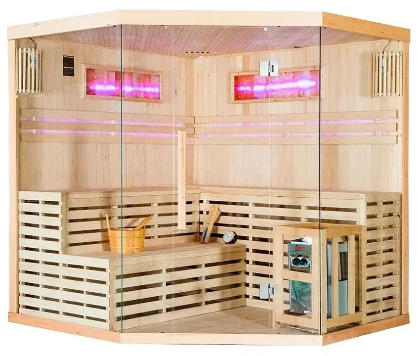 M-SPA - Suchá sauna pro 5 osob s kamny se solnou stěnou s LED podsvícením 200 x 200 x 200 cm