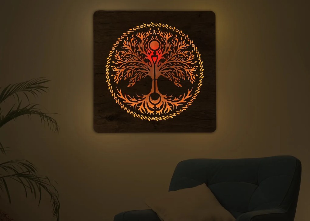 Li-Go "Strom srdce" světelný obraz 230V 62x62cm provedení povrchu: dub světlý