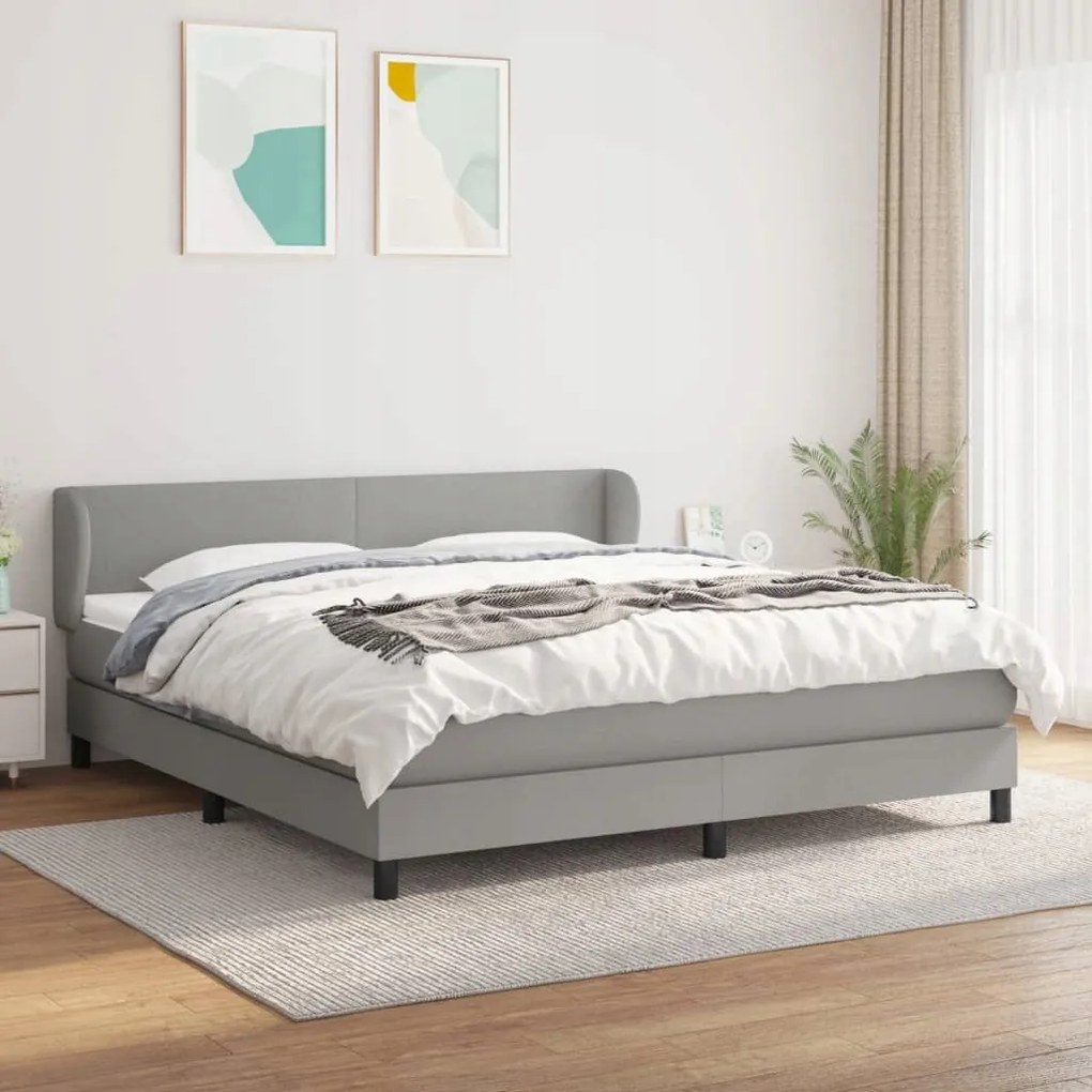 Box Spring Postel S Matrací Textil Světle Šedá Hladký design 160 x 200 cm