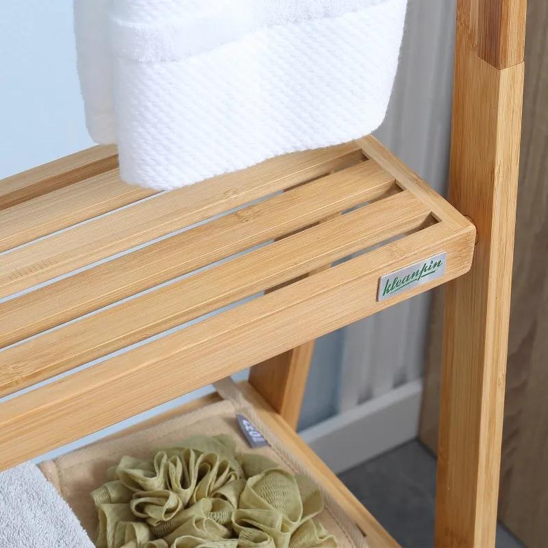Goleto Bambusový stojan na ručníky s policemi | přírodní