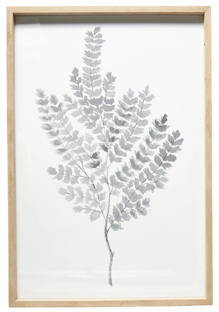 Hübsch Dřevěný rám s obrázkem Leaves, bílá barva, sklo, dřevo