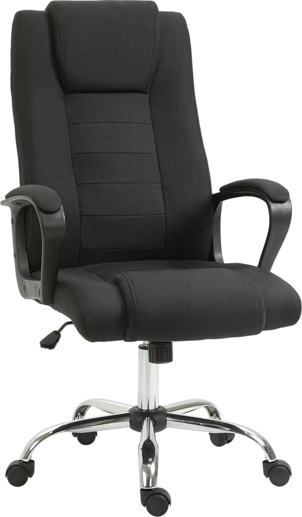 Kancelářská židle Vinsetto s funkcí houpání a opěrkou hlavy, ergonomická pracovní židle, otočná, výškově nastavitelná, černá s texturou lnu 62 x 76 x