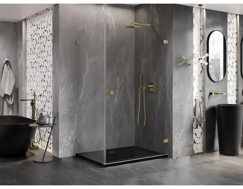 Mexen Lunar-B, pravostranný výklopný sprchový kout 85 x 80 cm, 8mm čiré sklo, zlatý kartáčovaný - 832-085-080-55-00-P