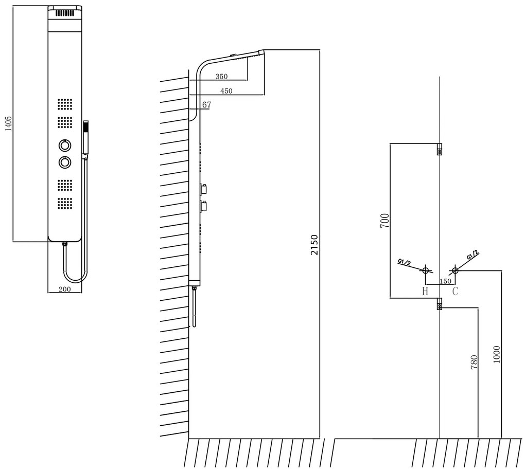 Sapho, PRESTIGE sprchový panel s termostatem. baterií 200x1400 mm, nerez, WN337
