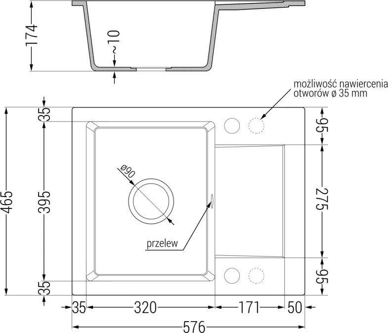 Mexen Enzo, 1-komorový granitový dřez 576x465x174 mm a dřezová baterie Elia, bílá, 6506-20-670101-00