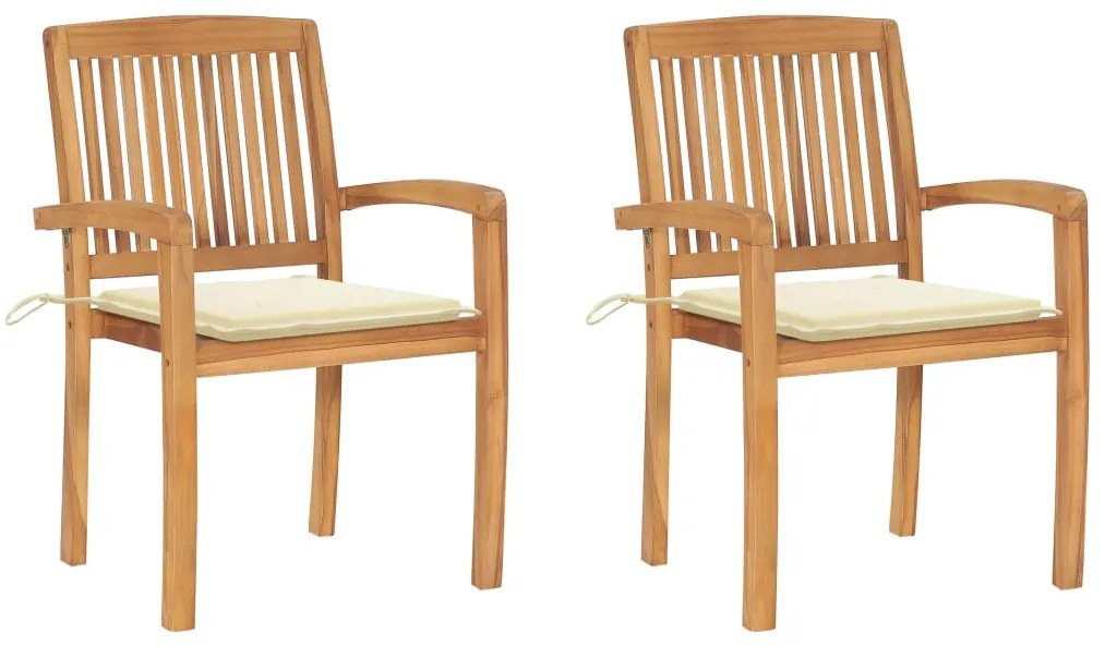 Zahradní židle 2 ks s krémovými poduškami masivní teak 3063254