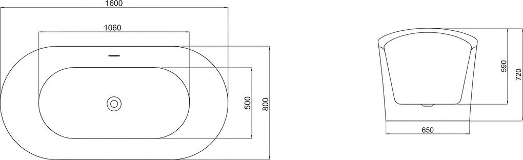 Volně stojící akrylátová vana REA FERRANO SLIM 160x80 cm bílý, sifon Click-Clack - černý