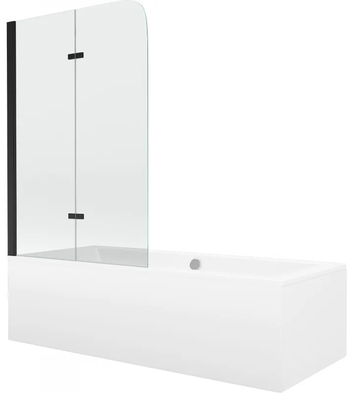 Mexen Cube obdélníková vana 180 x 80 cm s pláštěm a 2-křídlovou zástěnou 100 cm, Průhledné, Černá - 550518080X9010027000