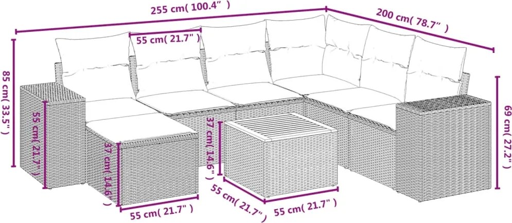 8dílná zahradní sedací souprava s poduškami černá polyratan 3257890