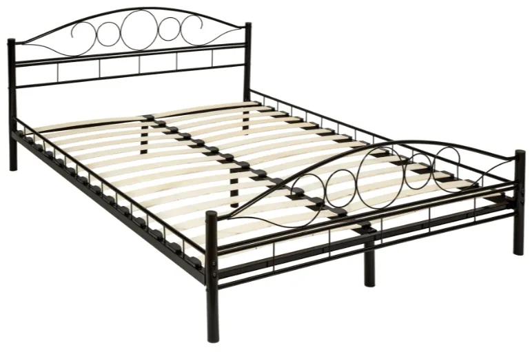Tectake Kovová postel dvoulůžková Romance včetně lamelových roštů černá/černá 200 x 140 cm