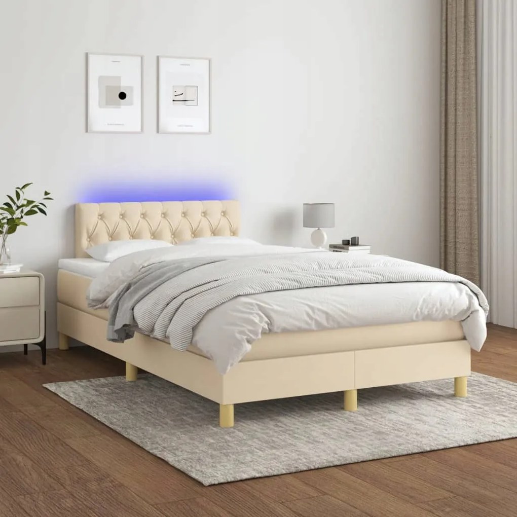 Box Spring Postel S Matrací A Led Textil Krémová Prošívaný design 120 x 2