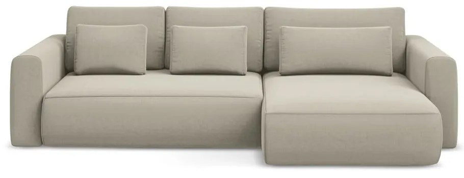 Béžová sametová rozkládací/s úložným prostorem rohová pohovka (pravý roh/s lenoškou) Kapua – Makamii