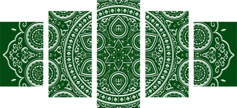 5-dílný obraz jemná etnická Mandala v zeleném provedení Varianta: 100x50