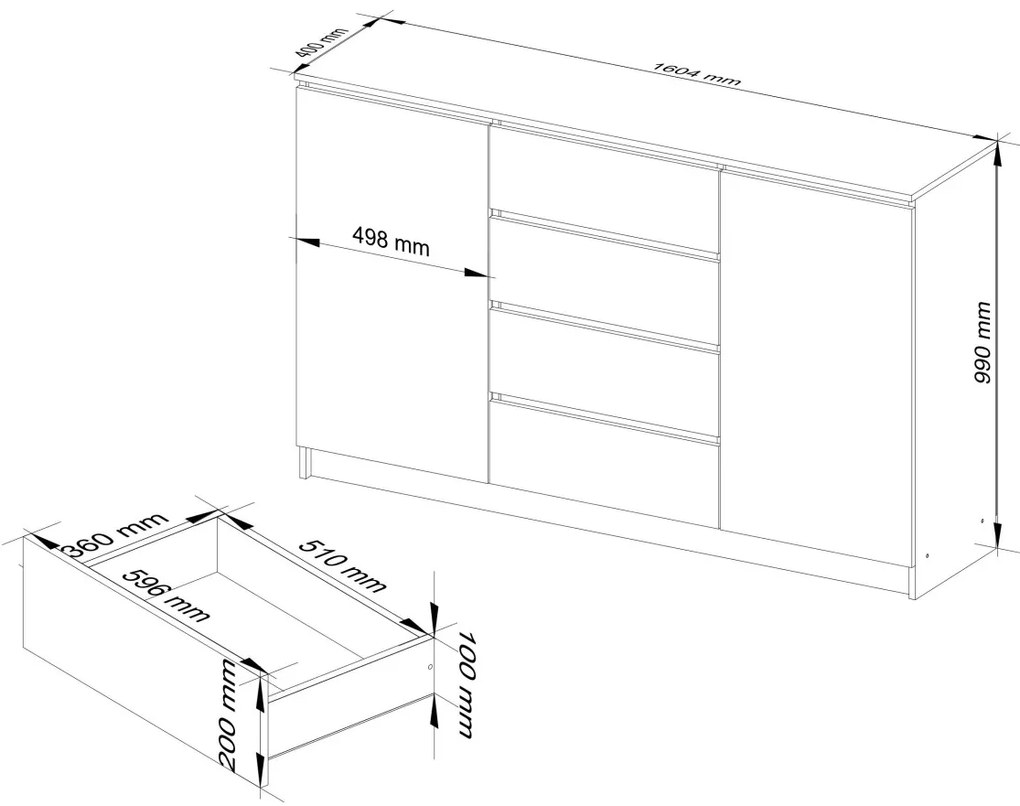 Komoda Tove K 160,4 cm bílá/červená lesklá