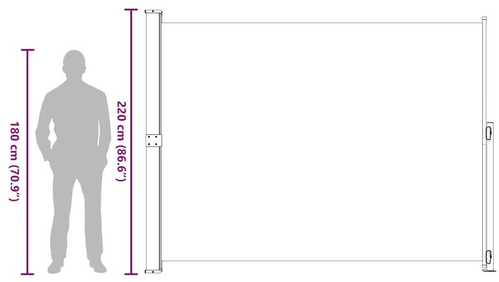 vidaXL Marketos Zatahovací boční markýza 220 x 300 cm šedá