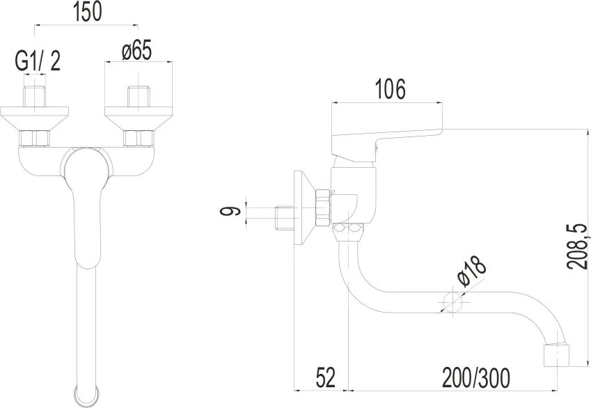 Mereo Mereo, Dřezová nástěnná baterie, Zuna, s ramínkem trubkovým ø 18 mm - 300 mm, chrom, MER-CB30106Z